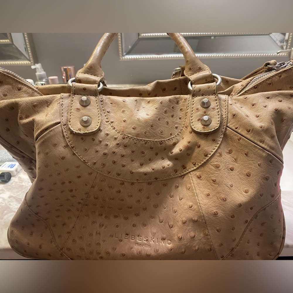 Cream Colored Ostrich Leather Satchel - Gem